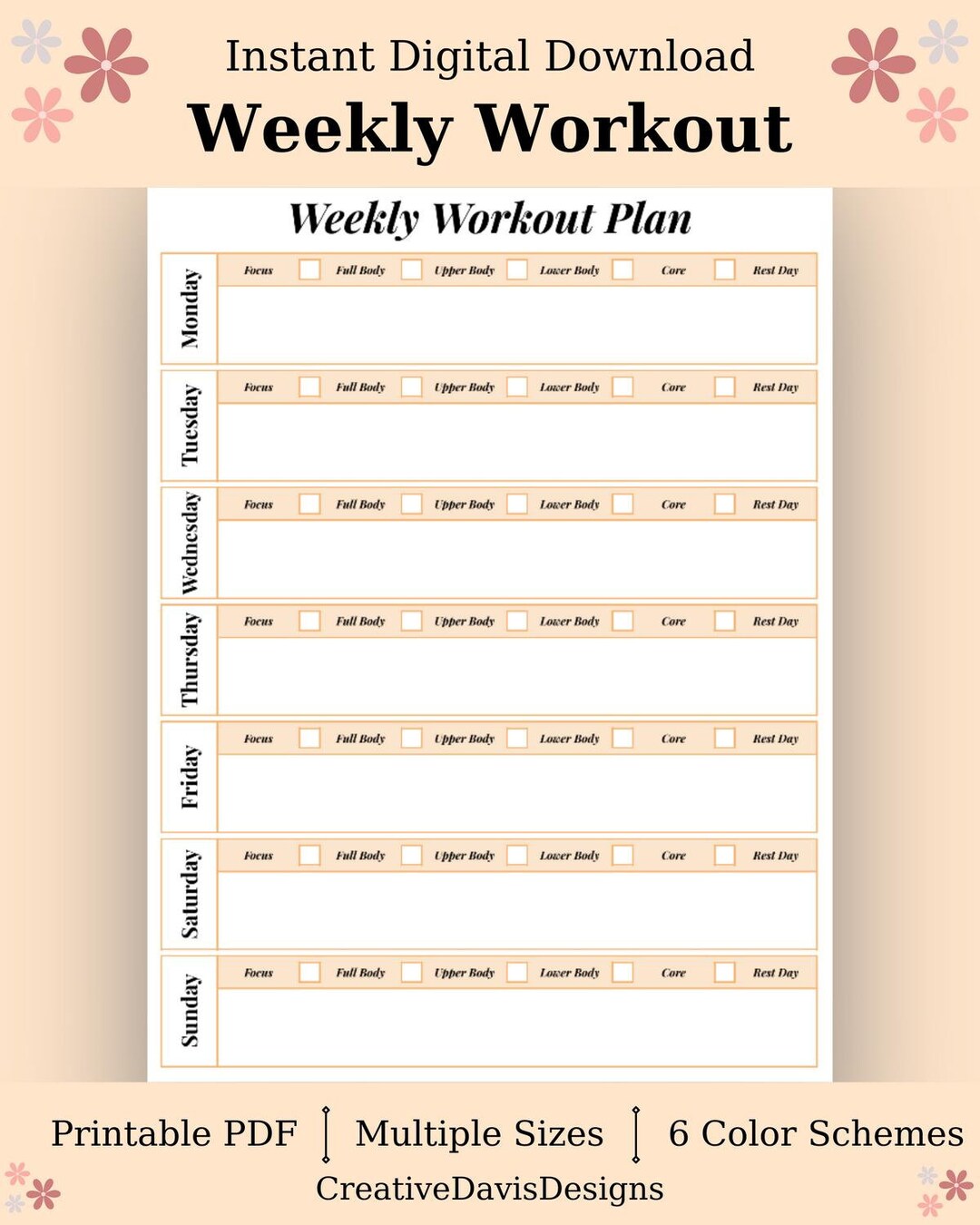 Weekly, Workout, Plan, Sheet, Tracker, Planner, Health, Exercise ...