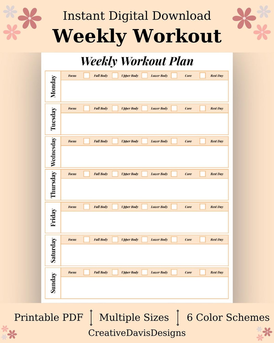 Weekly, Workout, Plan, Sheet, Tracker, Planner, Health, Exercise ...