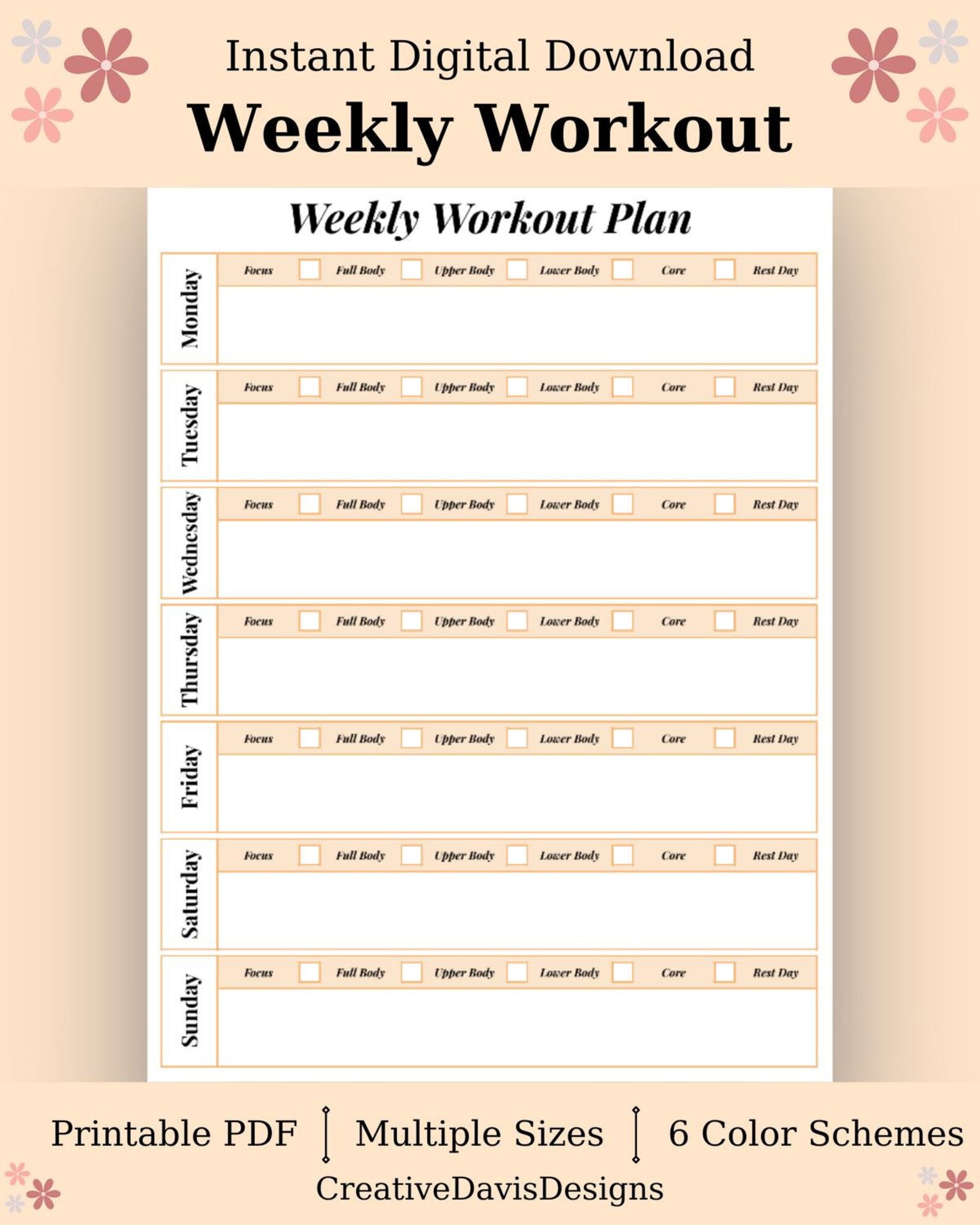 Weekly, Workout, Plan, Sheet, Tracker, Planner, Health, Exercise ...