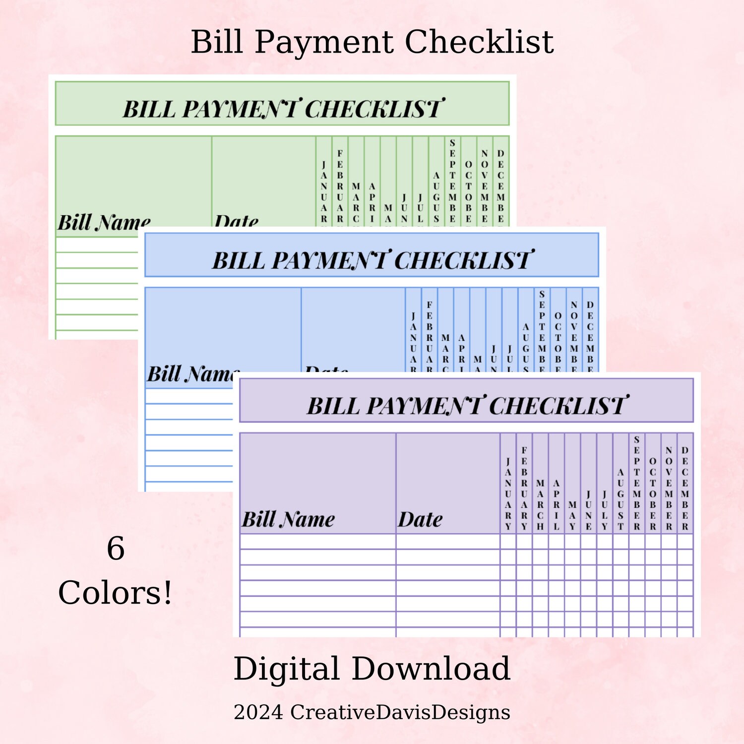 Bill, Payment, Checklist, Payments, Planner, Tracker, Finances ...