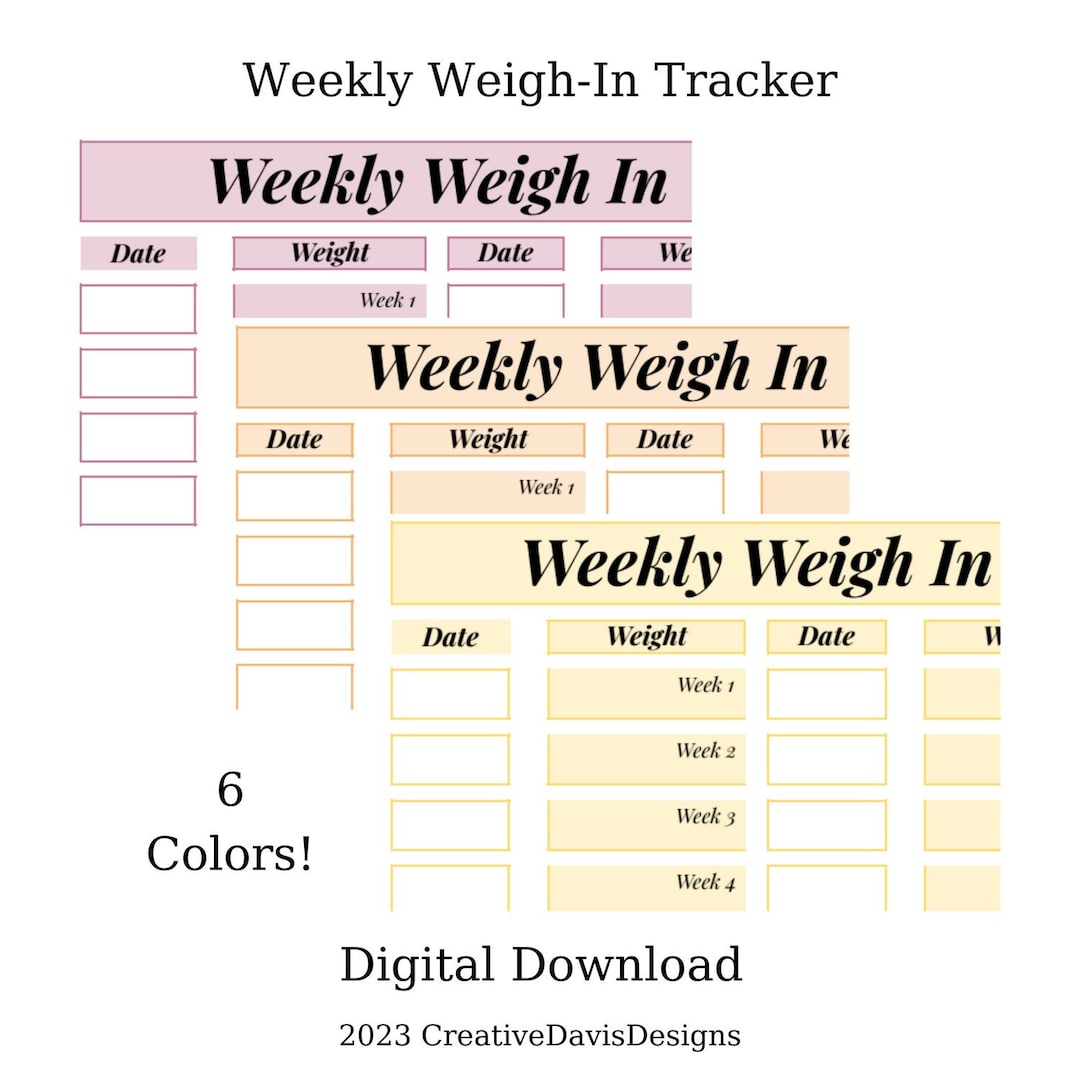 Weekly, Weigh-in, Health, Tracker, Chart, Log, Check-in, Digital ...
