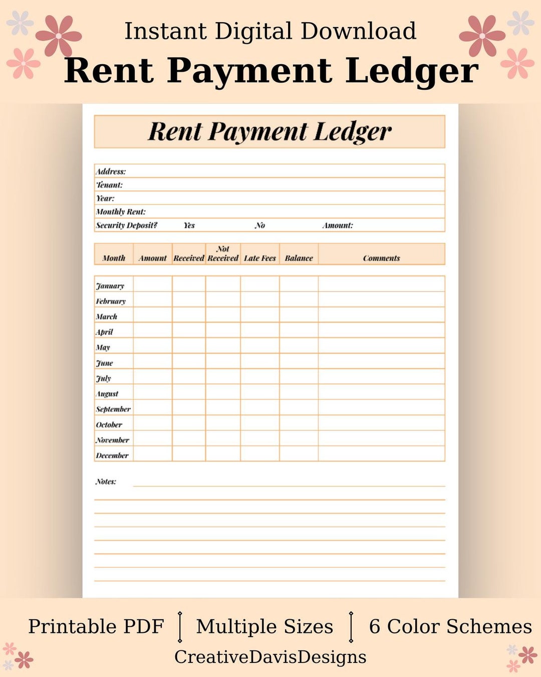 Rent, Payment, Ledger, Finances, Money, Organize, Landlord, Tenant ...