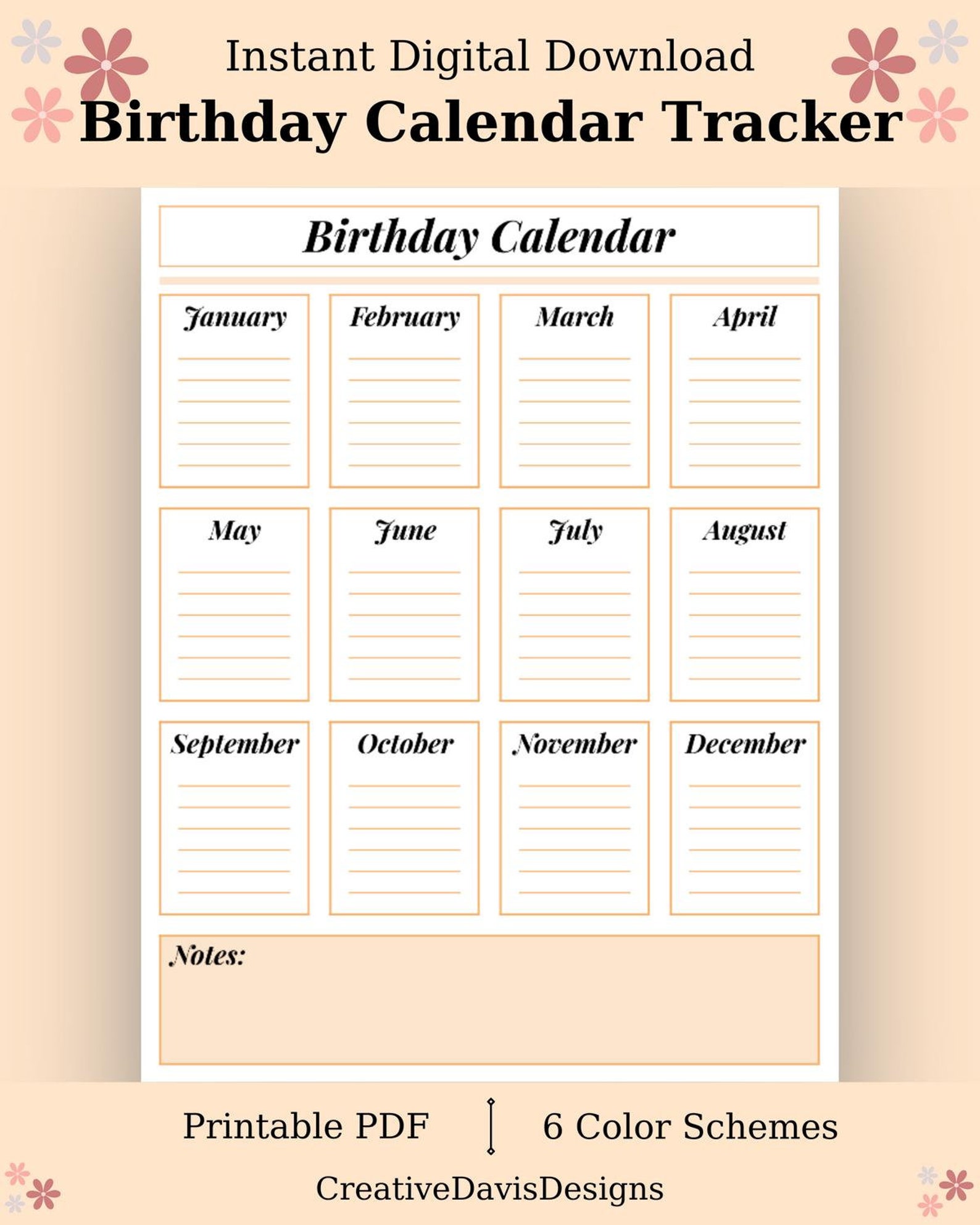 Birthday, Calendar, Tracker, Log, List, Important Dates, Planner ...