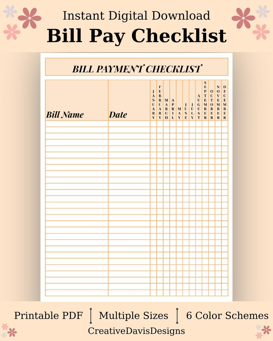 Bill, Payment, Checklist, Payments, Planner, Tracker, Finances ...