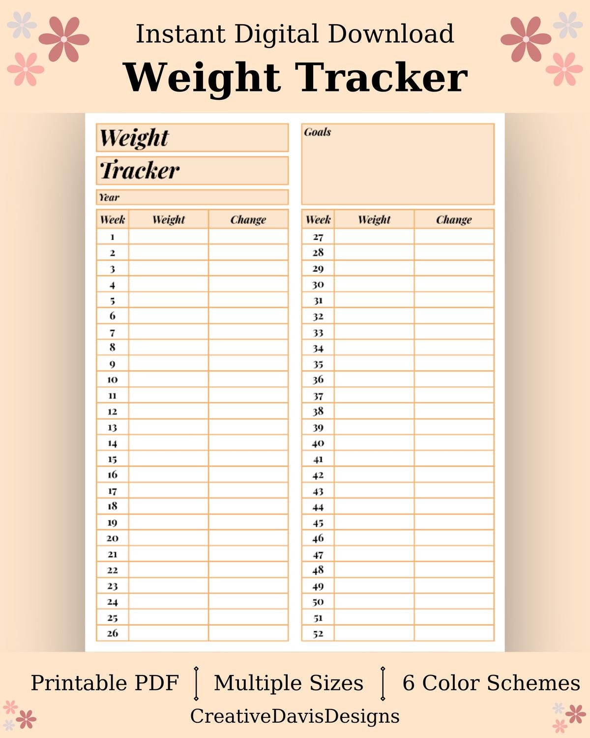 Weight, Tracker, Log, Chart, Health, Exercise, Digital, Download - Etsy