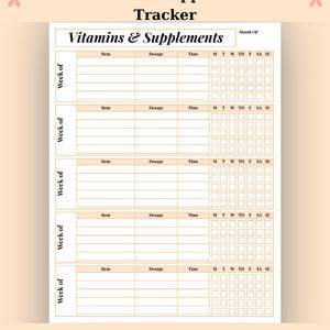 Vitamins, Supplements, Chart, Log, Tracker, Health, Digital, Download ...