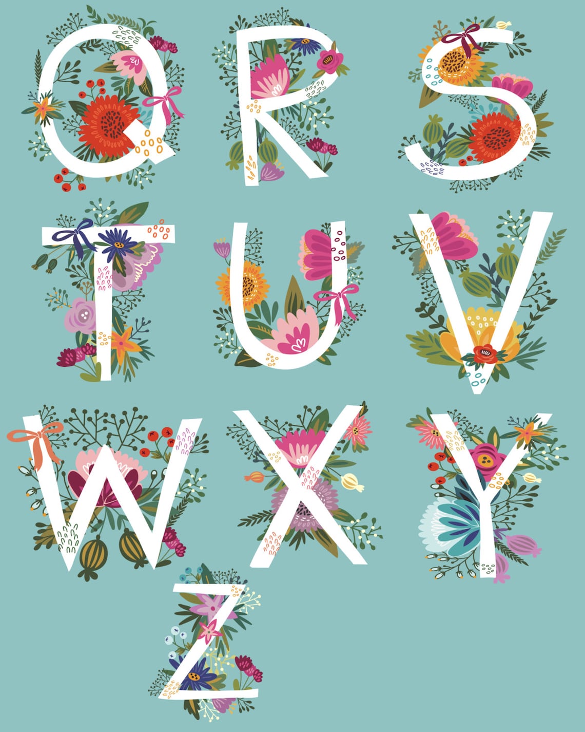 Floral Monogram Print Wall Art Quotes Scripture Nursery - Etsy