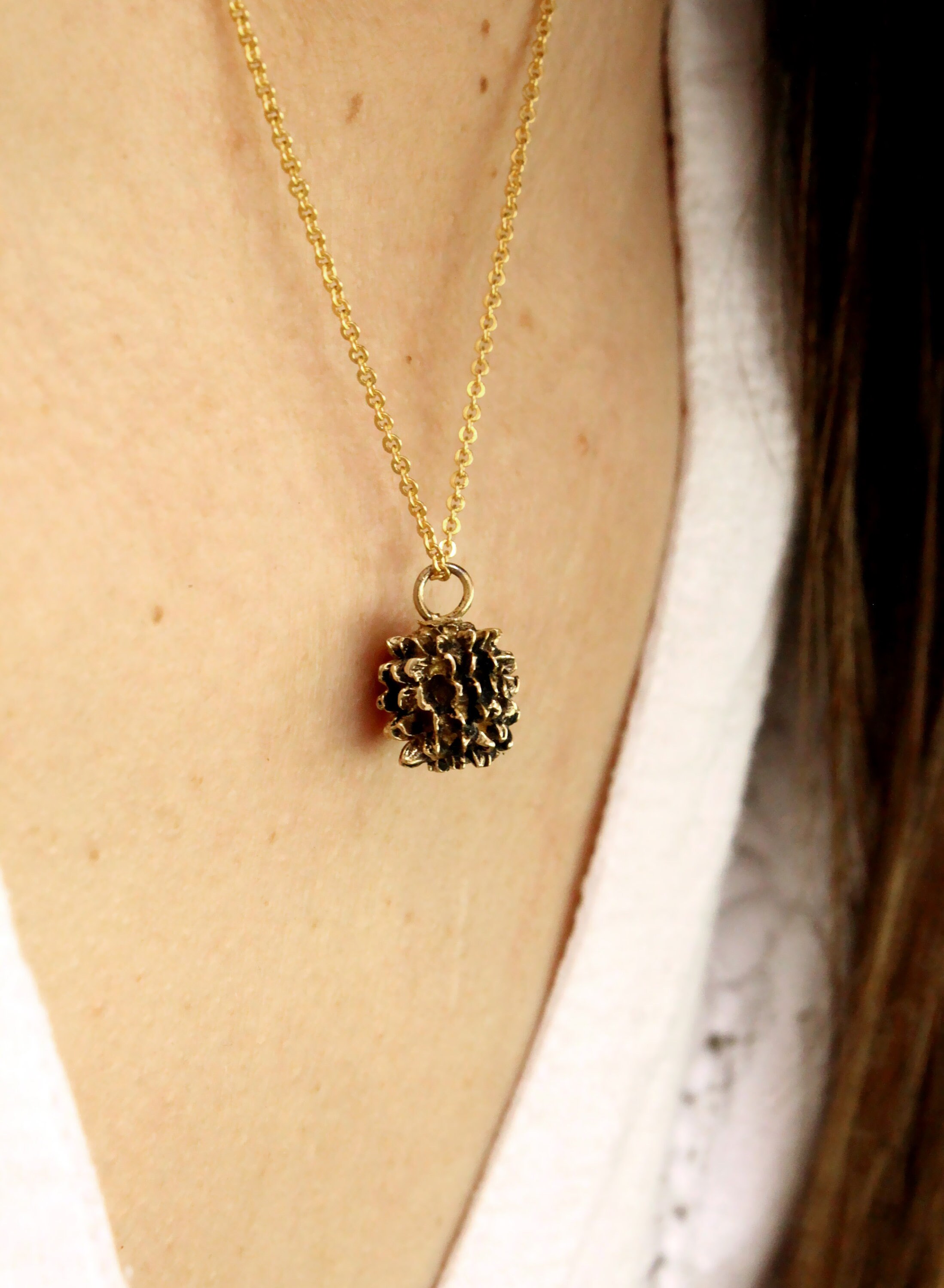 Botanical necklace gold pine cone pendant woodland jewelry | Etsy