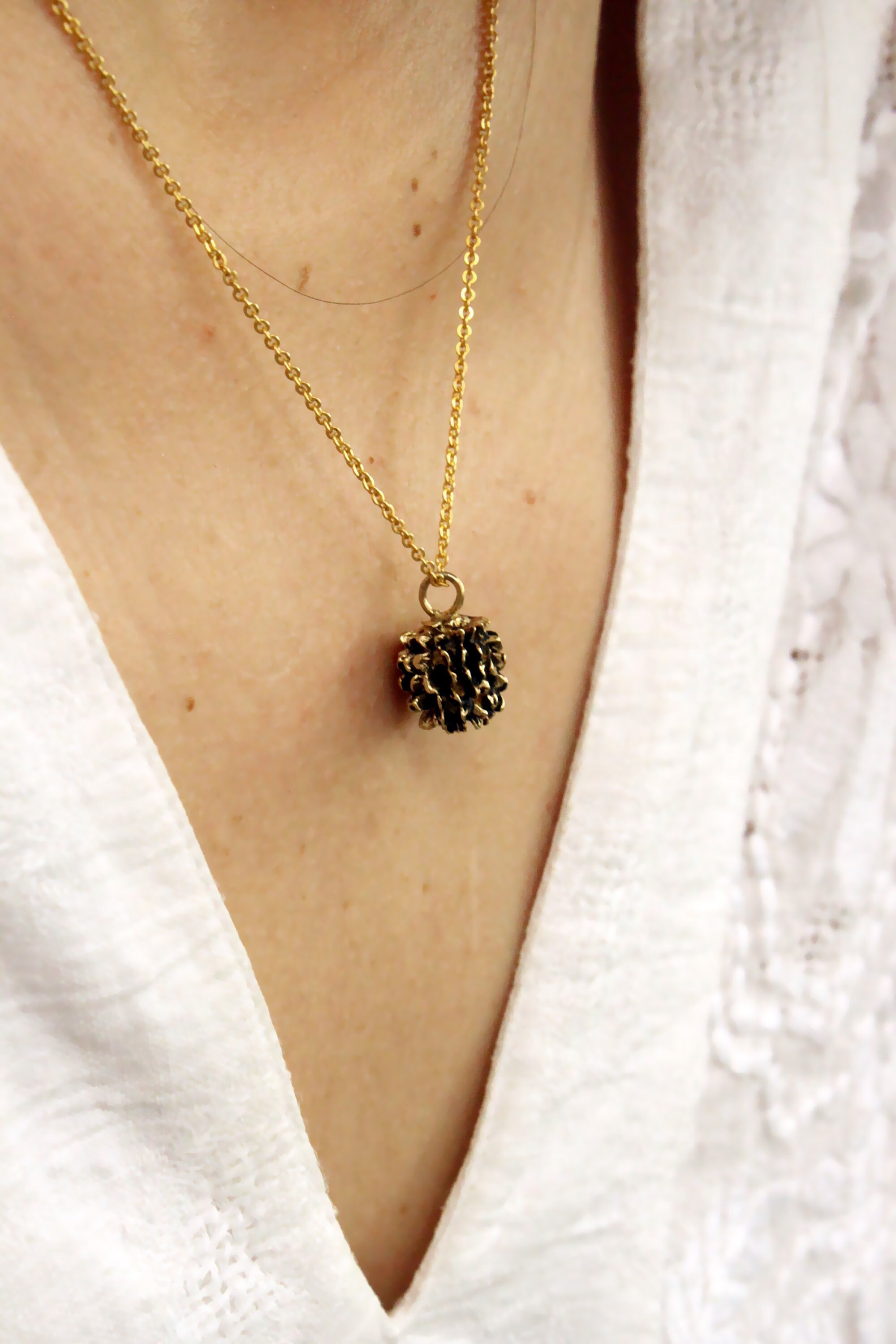 Botanical necklace gold pine cone pendant woodland jewelry | Etsy