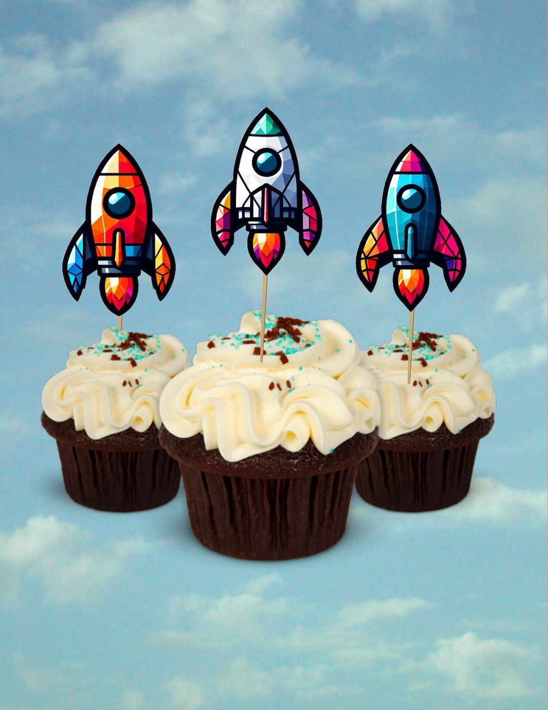 Rocket Ship Cupcake Toppers, Rocket Party, Rocket Ship Theme Party - Etsy
