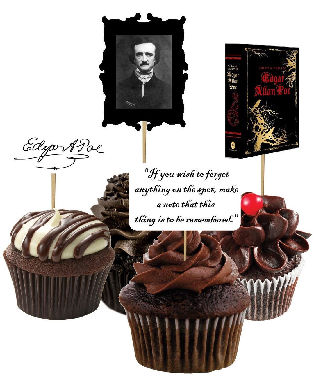 Edgar Allen Poe Cupcake Toppers, Party Food Picks, 12 Pack KIT, Poe ...