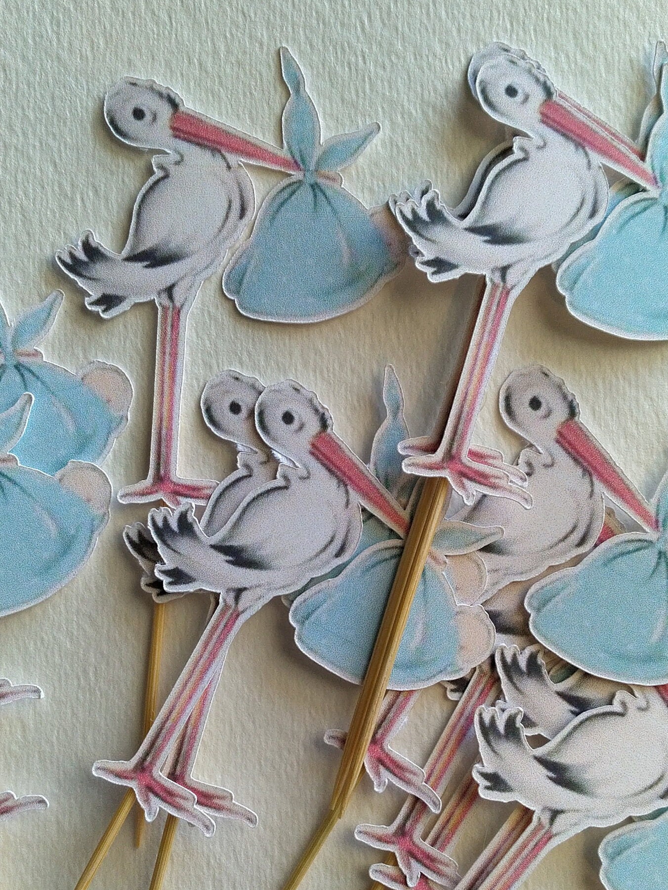 Stork & Baby Cupcake Toppers, Baby Shower, Stork Party, Vintage Baby ...