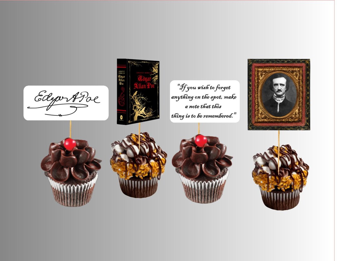 Edgar Allen Poe Cupcake Toppers, Party Food Picks, 12 Pack KIT, Poe ...