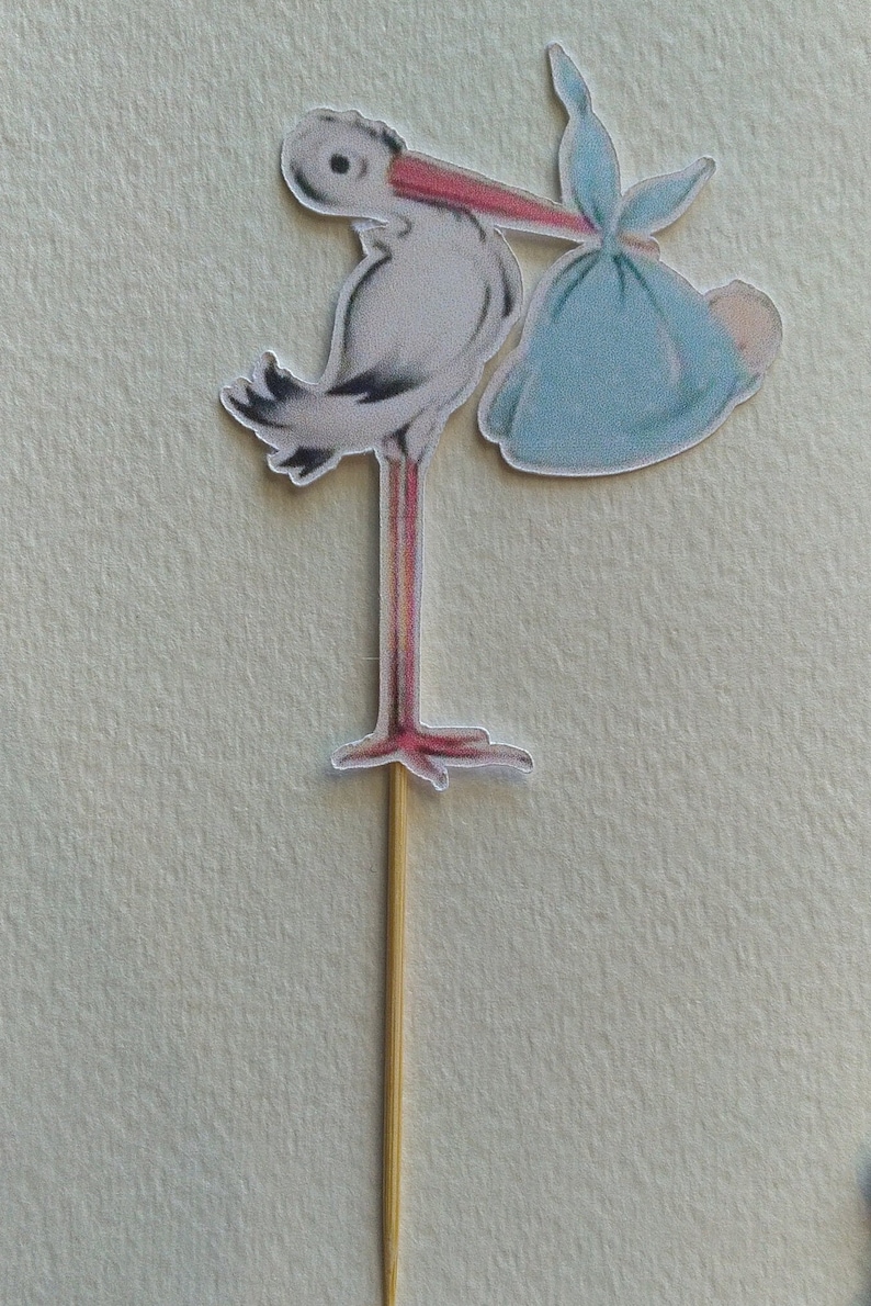 Vintage Stork Baby Shower Cupcake Toppers - Etsy