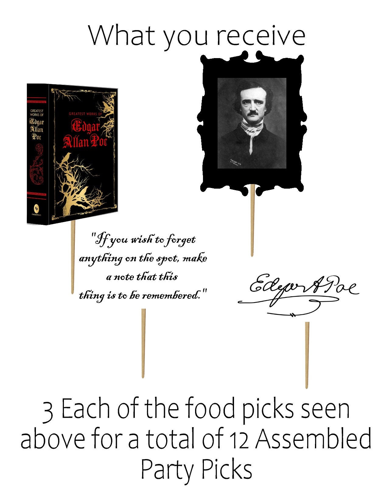 Edgar Allen Poe Cupcake Toppers, Party Food Picks, 12 Pack KIT, Poe ...