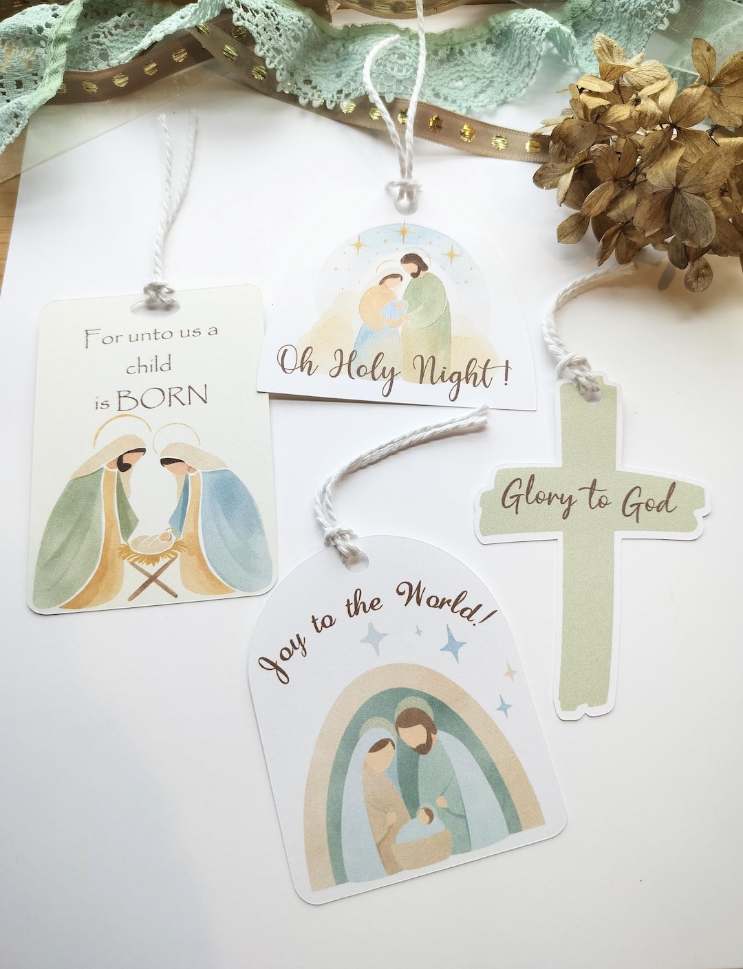 Christian Christmas Gift Tags, Set of 8, Soft Pastels, Religious, Jesus ...