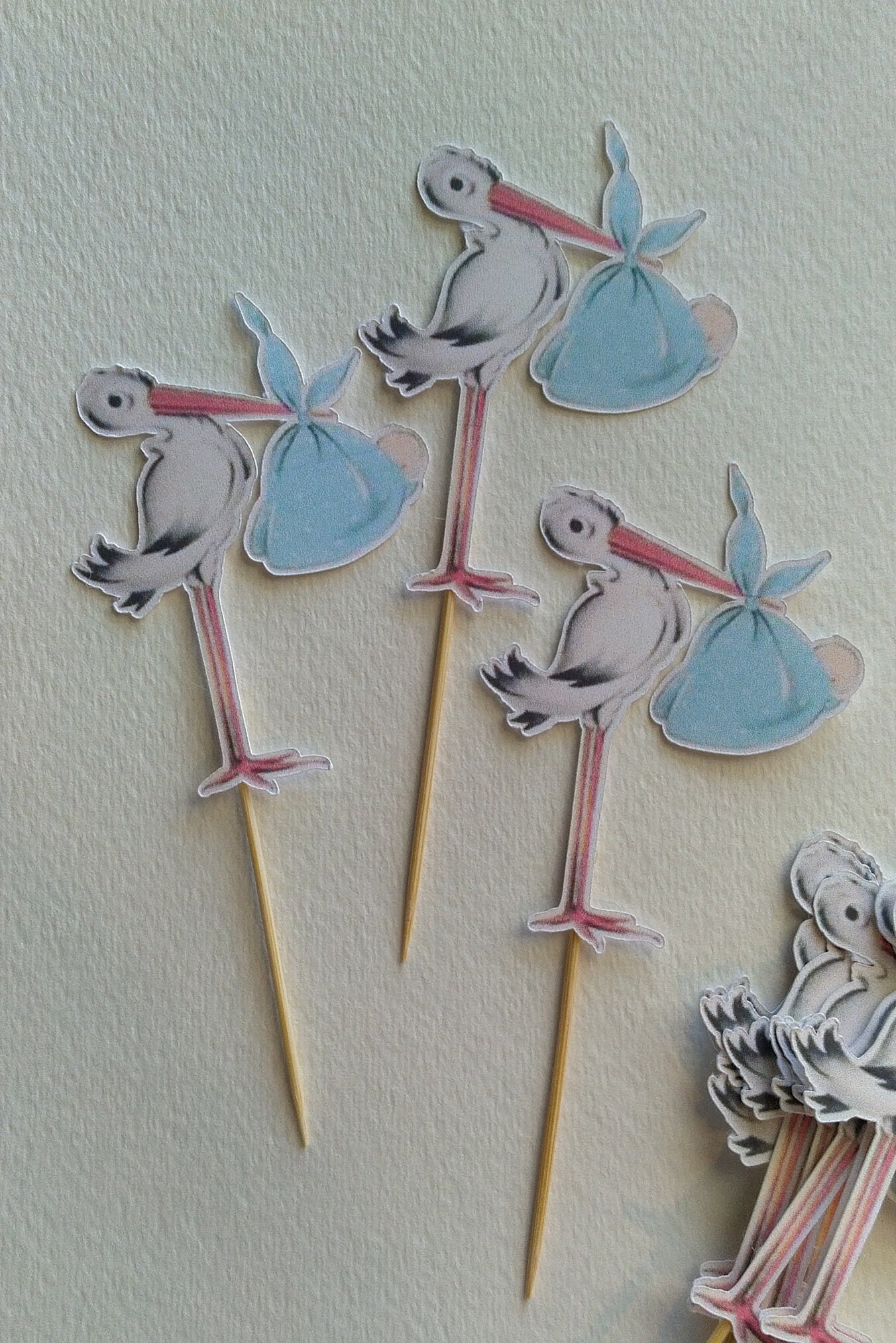 Stork & Baby Cupcake Toppers, Baby Shower, Stork Party, Vintage Baby ...