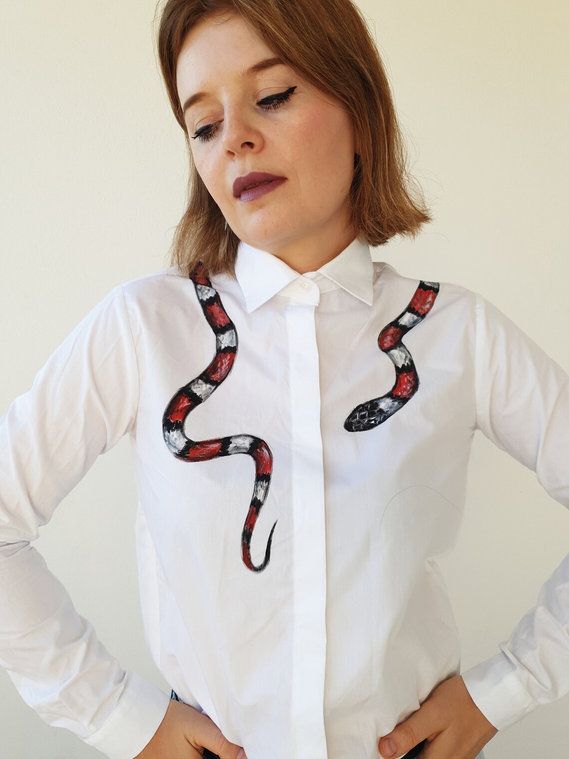 Snake Shirt Coral Snake Blouse Shirt Unique Designer Buttons - Etsy