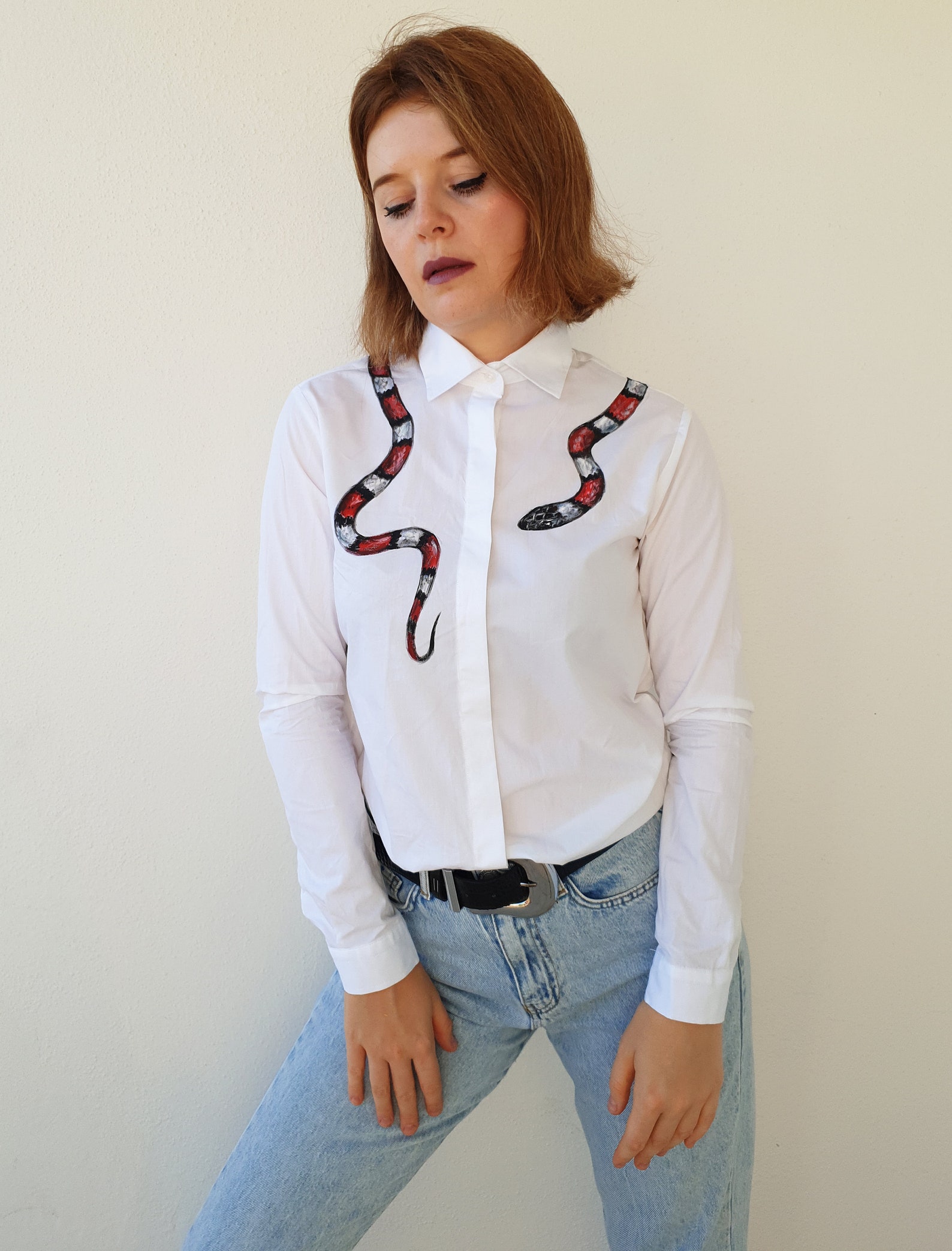 Snake Shirt Coral Snake Blouse Shirt Unique Designer Buttons - Etsy