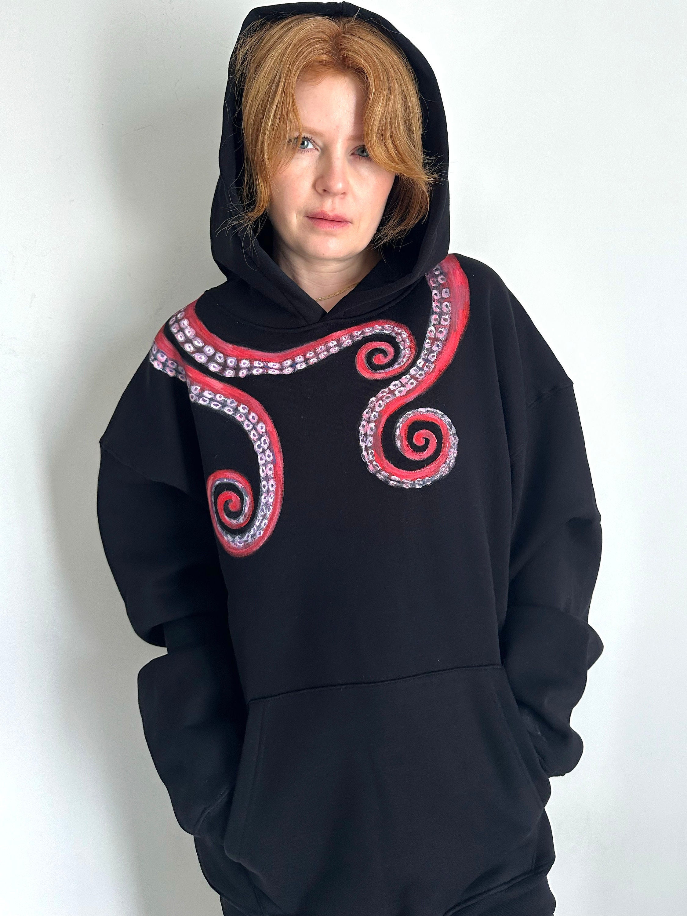 Handpainted Octopus Unique Hoodie, Designer Hoodie,designer Clothing ...