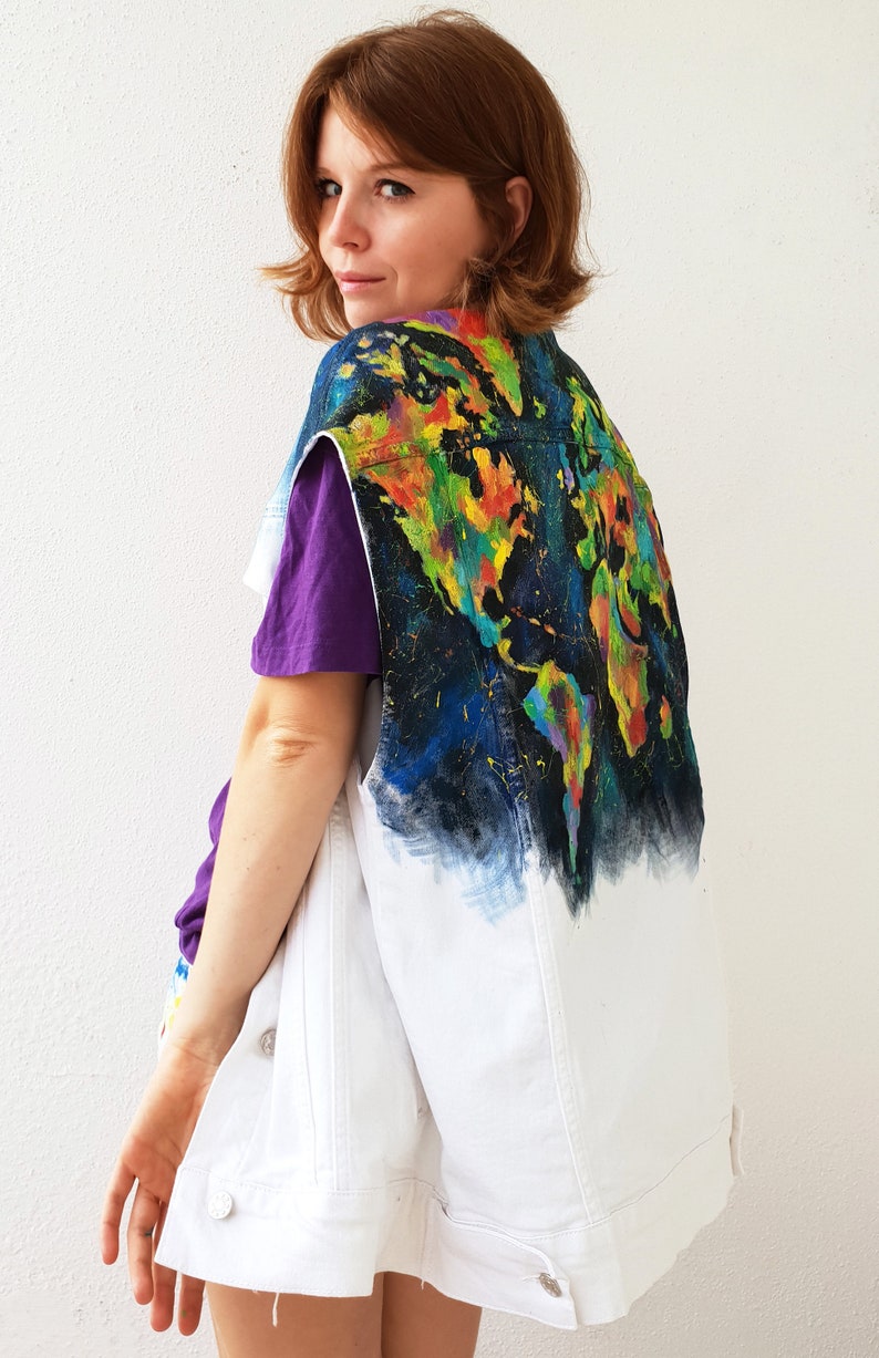 Handpainted Custom Denim Jacket World Map Jacket Unique Jacket ...