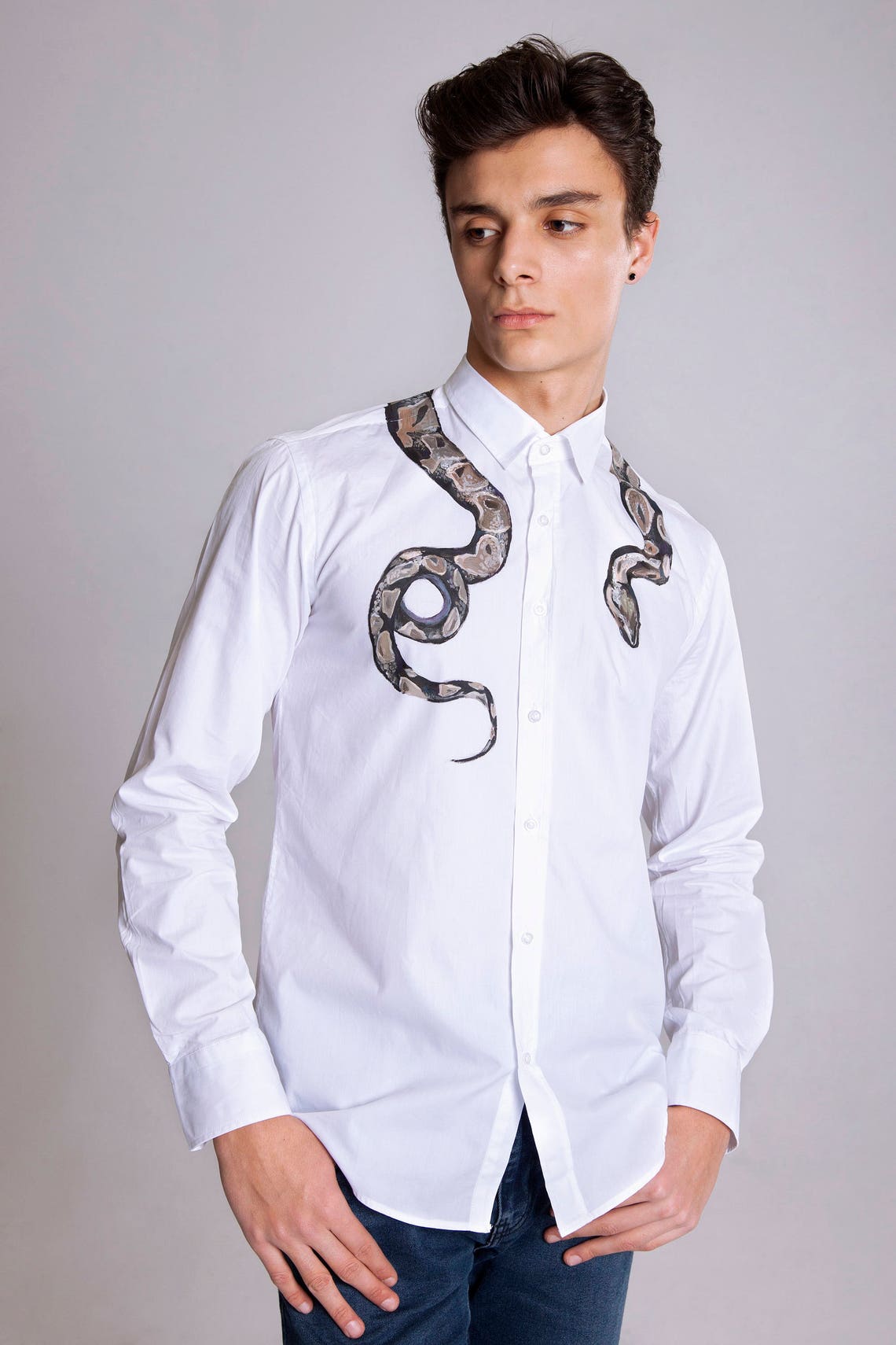 Snake Shirt Mens White Fashion Shirt Buttons Down Shirt Buttons up ...
