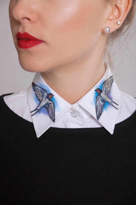 Detachable Collar Unique Collar Fake Collar Painted Collar Swallows Accessory Designer Clothing Unique Clothing Unique Accessory Etsy Ireland