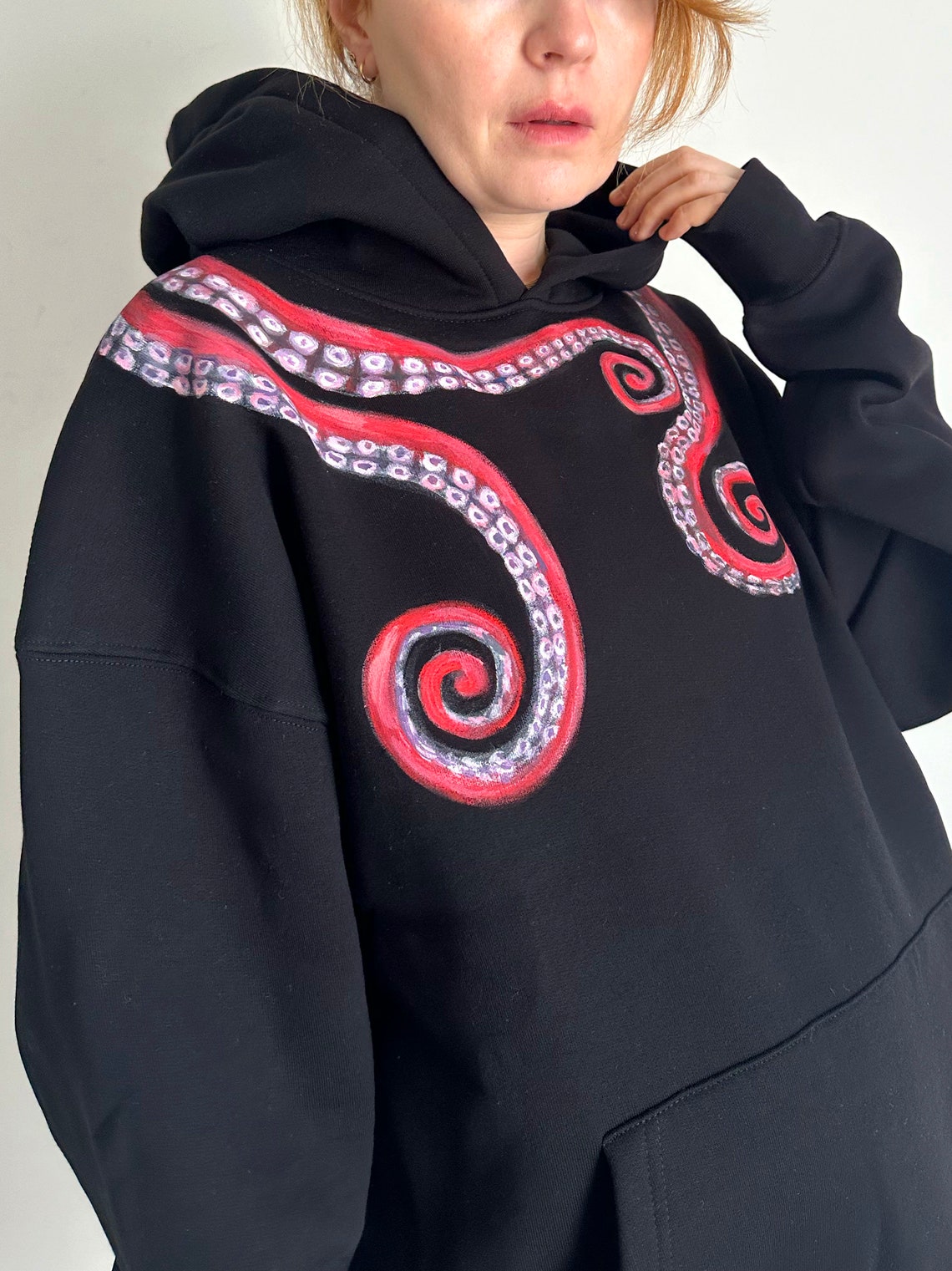 Handpainted Octopus Unique Hoodie, Designer Hoodie,designer Clothing ...