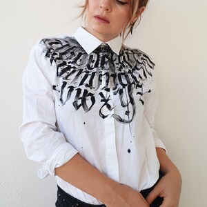 Hand-painted Calligraphy Blouse: Unique Designer Button-up Shirt - Etsy