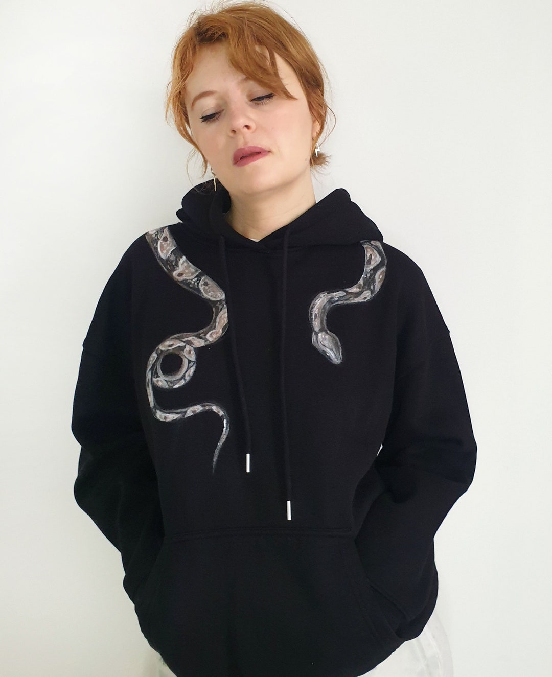 Snake Handpainted Unique Hoodie, Designer Hoodie,designer Clothing ...