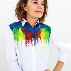 Paint Splash Shirt Rainbow Shirt Designer Shirt Hadpainted Shirt ...