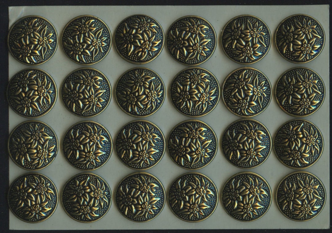 Vintage Oxidized Gold Alpine Bouquet Buttons 36L - 7/8" - 22mm Carded ...