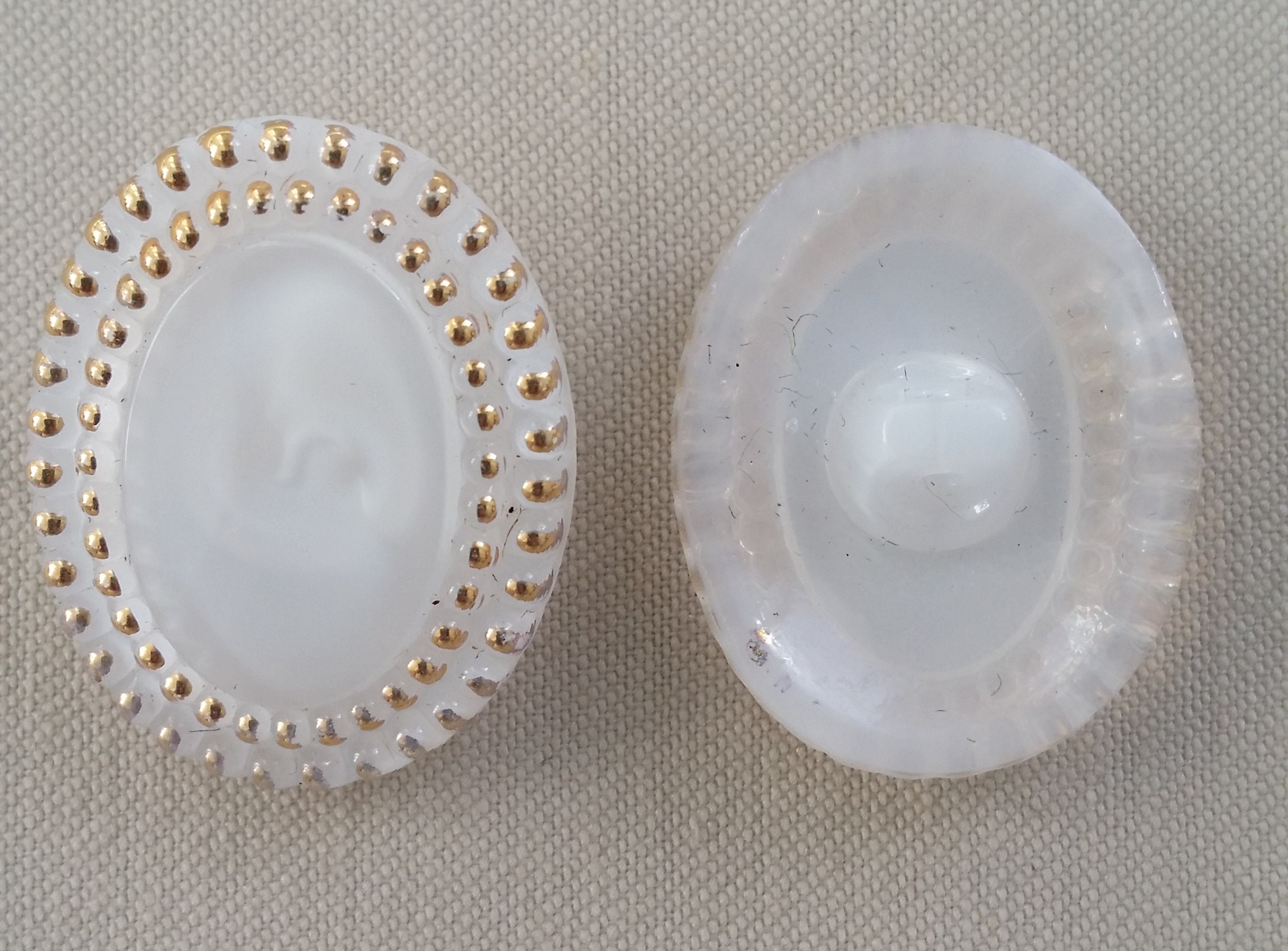 White Frosted Glass & Gold Tone Metal Bead Rim Oval Ritz Trading Co ...