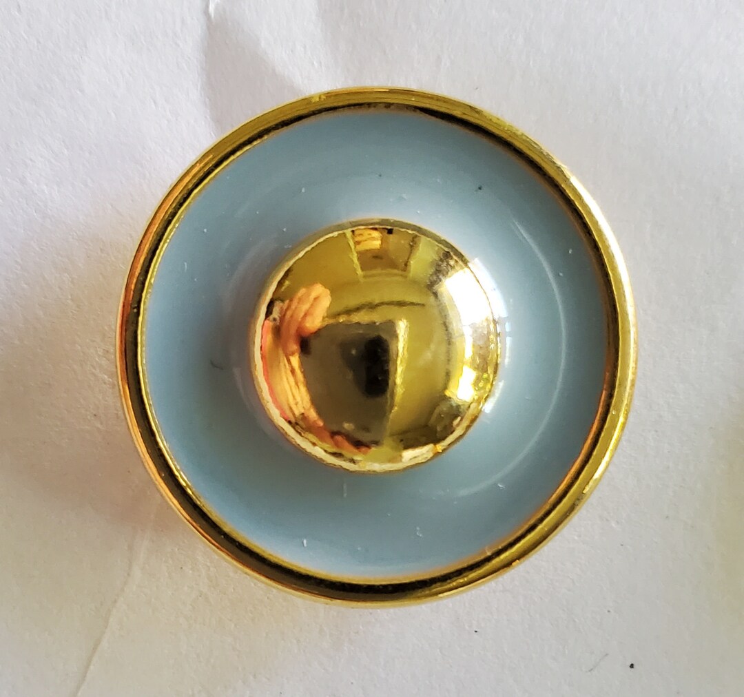 12 Round Plastic Raised Gold Blue Shiny Ring & Gold Outer - Shank Back ...
