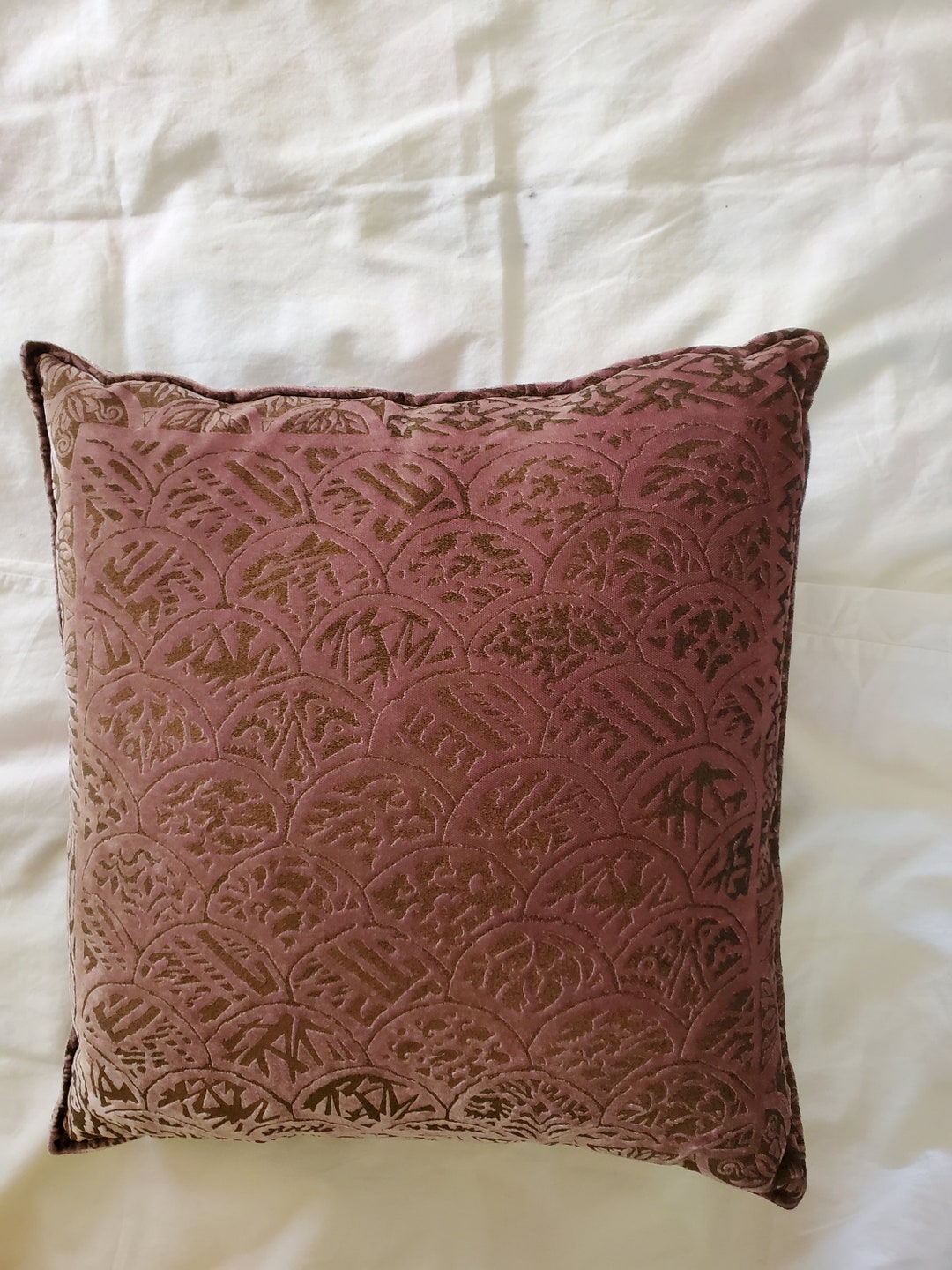 Fortuny Venetian Dark Rose & Gold Color Brocade Fabric Down Pillow 14 X ...
