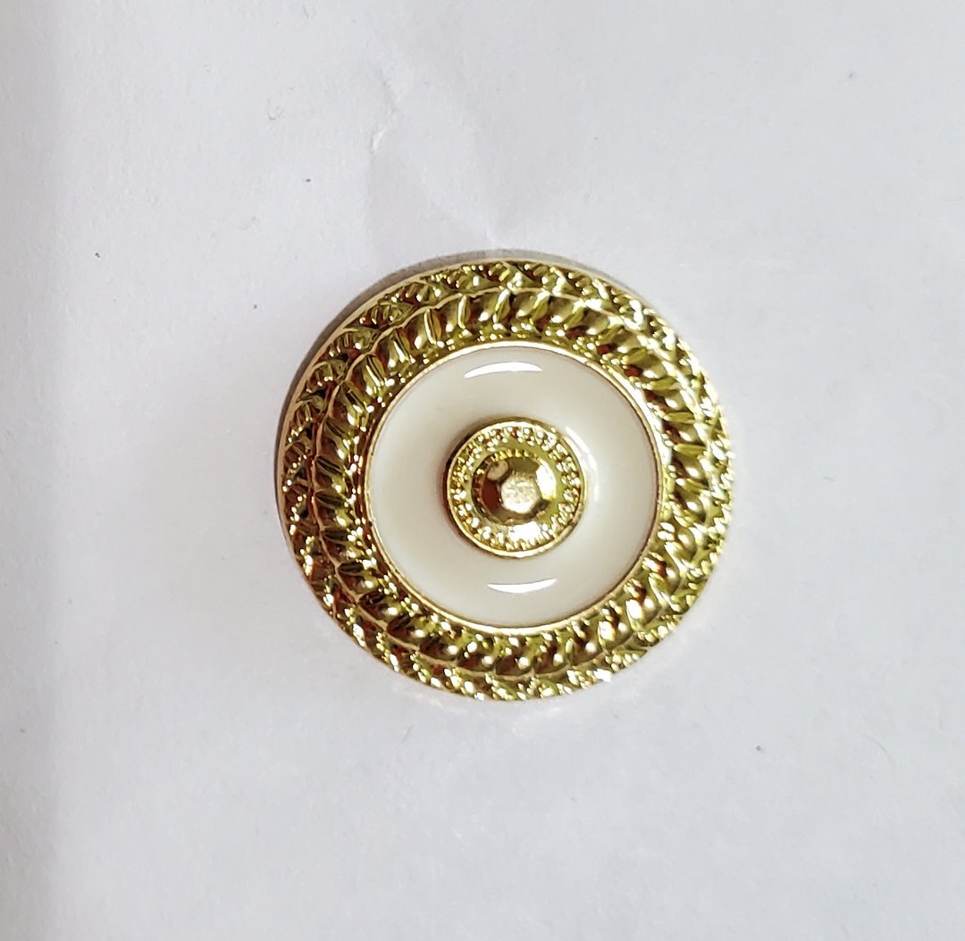 Round Gold Plastic Center & Outer Ecru Enamel Middle Ring Shank Back ...