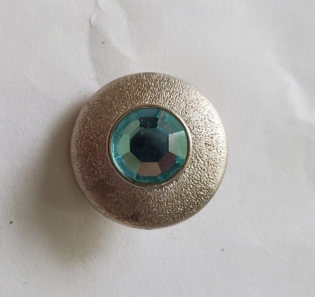 12 Round Plastic Matte Silver Outer Aquamarine Color Stone Raised ...