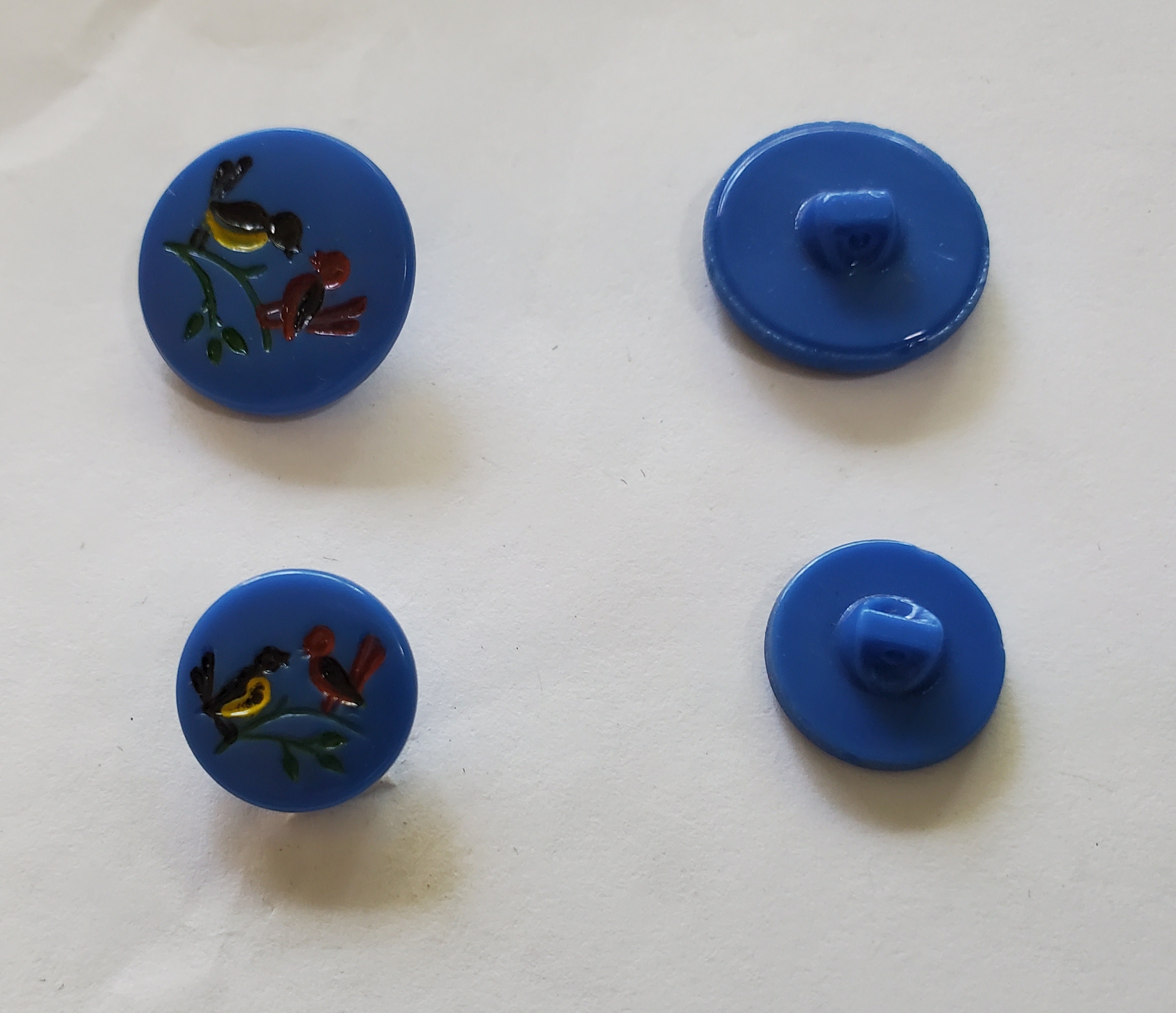 Round Royal Blue Glass Carved Hand-painted Birds on a Branch - Self ...
