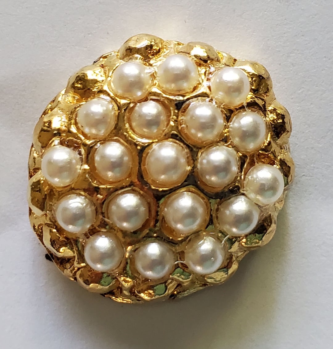 Vintage Gold Metal Faux Pearl Buttons: Shank Back 32L - 13/16" - 20mm ...