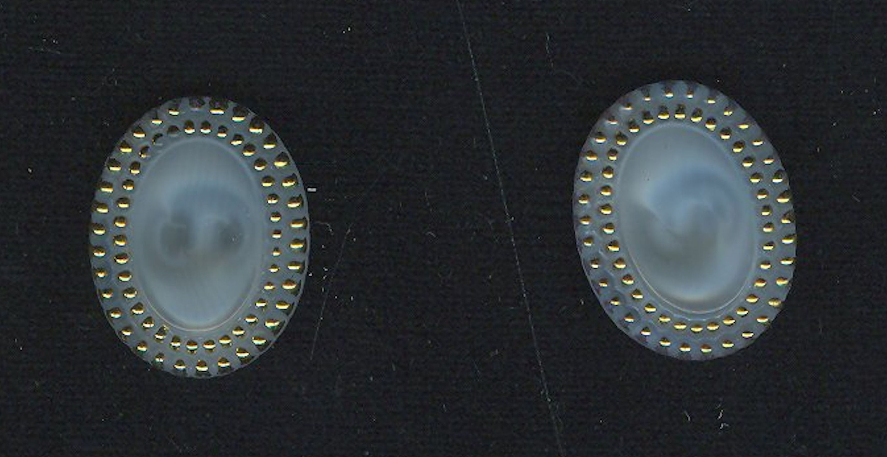 White Frosted Glass & Gold Tone Metal Bead Rim Oval Ritz Trading Co ...