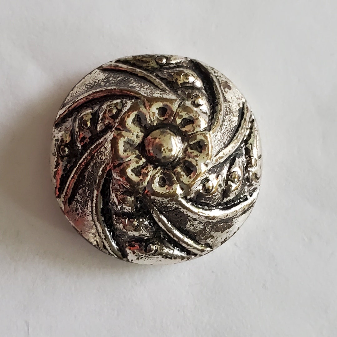 9 Antique Silver Dome Swirl Vintage Buttons: 7/8" Metal Shank - Etsy