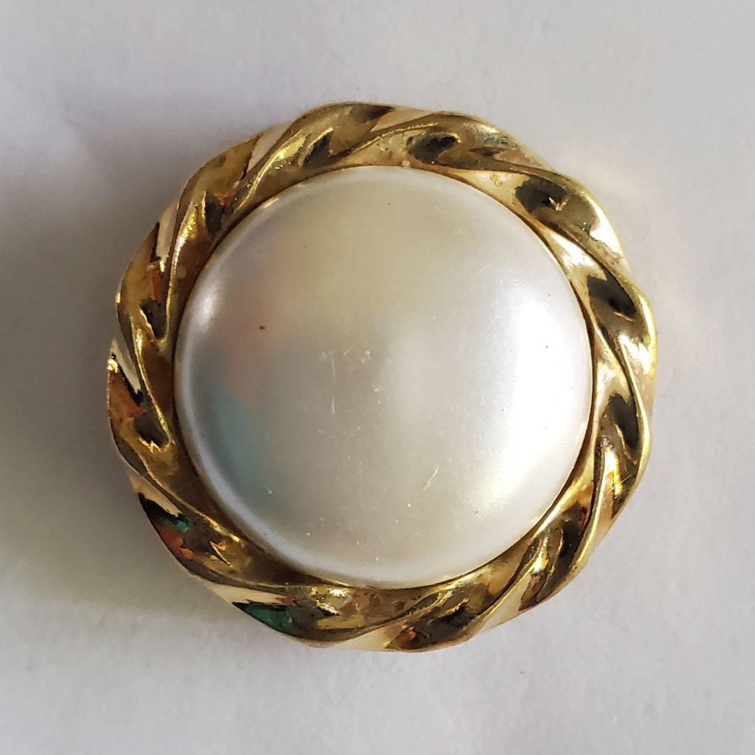 12 Plastic Faux Pearl Gold Swirl Edge Vintage Buttons 34L - 27/32 ...