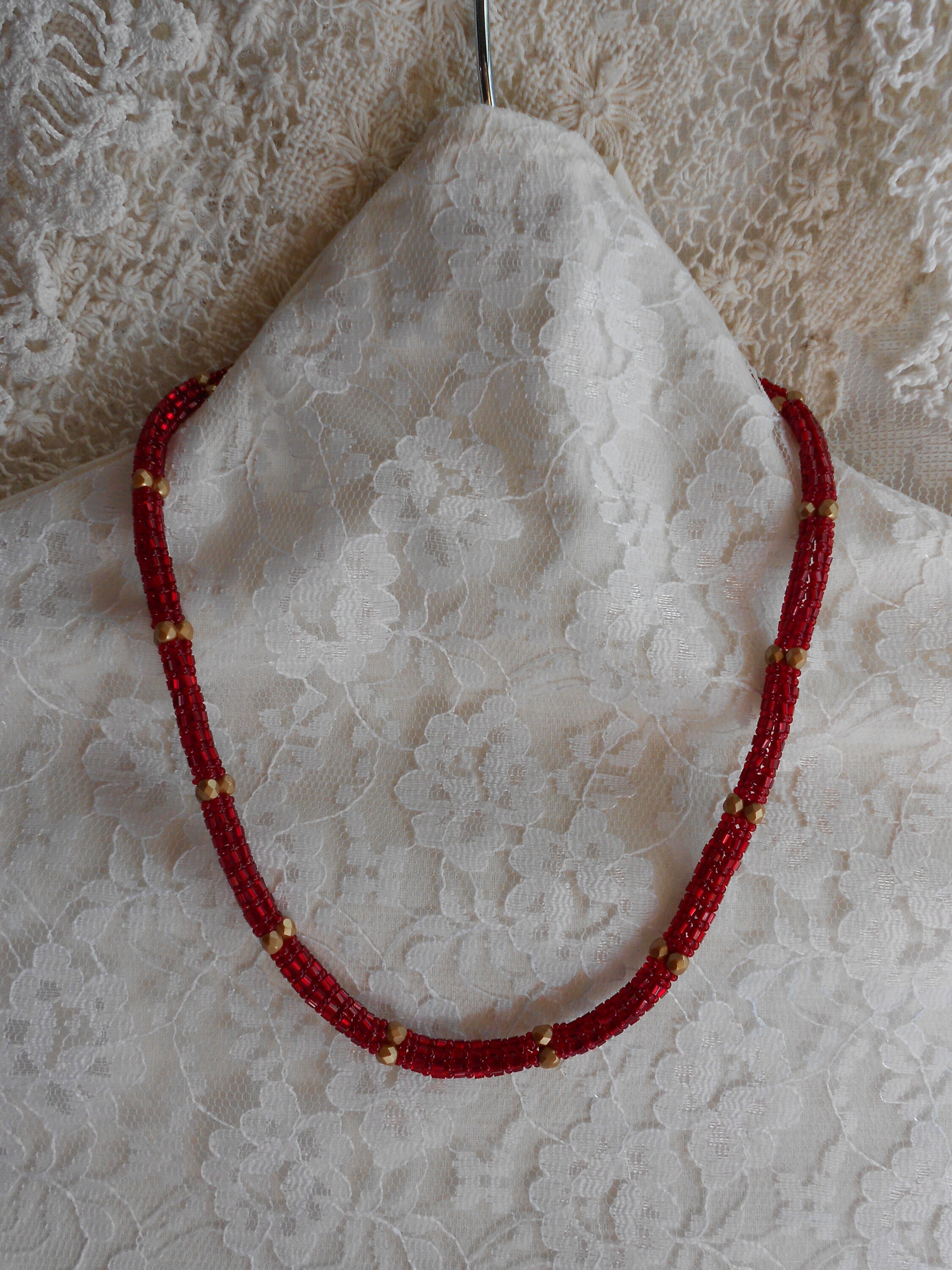 Red and Gold Herringbone Rope Necklace Matching Bracelet - Etsy