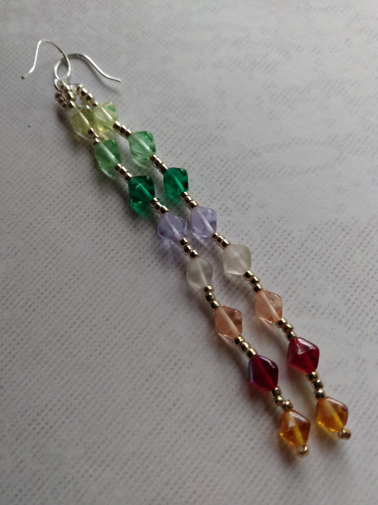 Bicone Drop Earrings, Rainbow Bead Chain, Seed Beads, Glass Bead Chain ...
