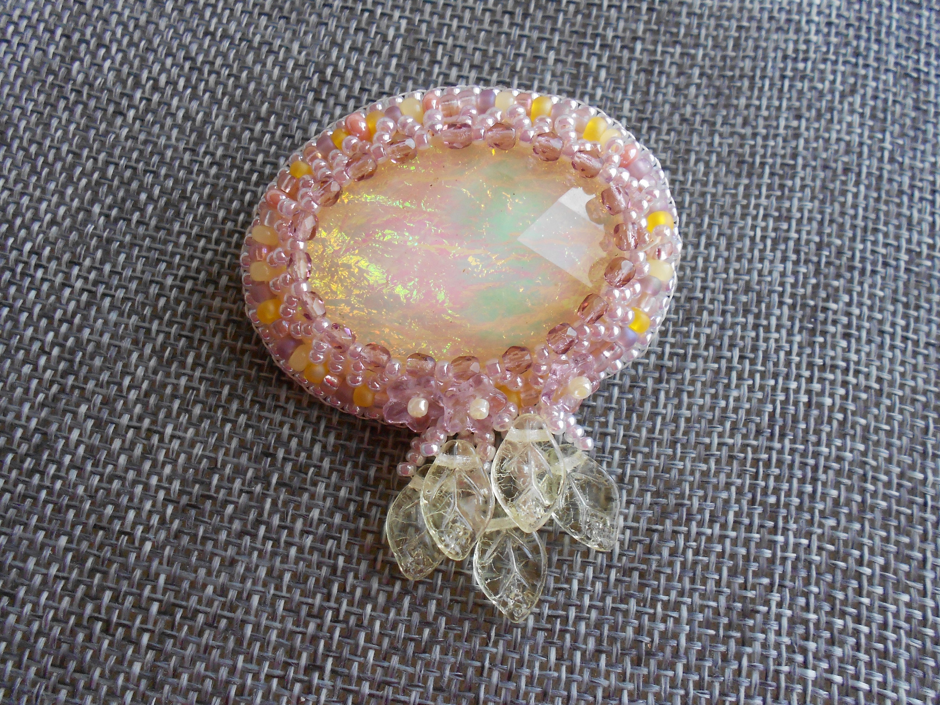 Beaded Cabochon Brooch: Lemon Yellow & Green Acrylic Pin - Etsy