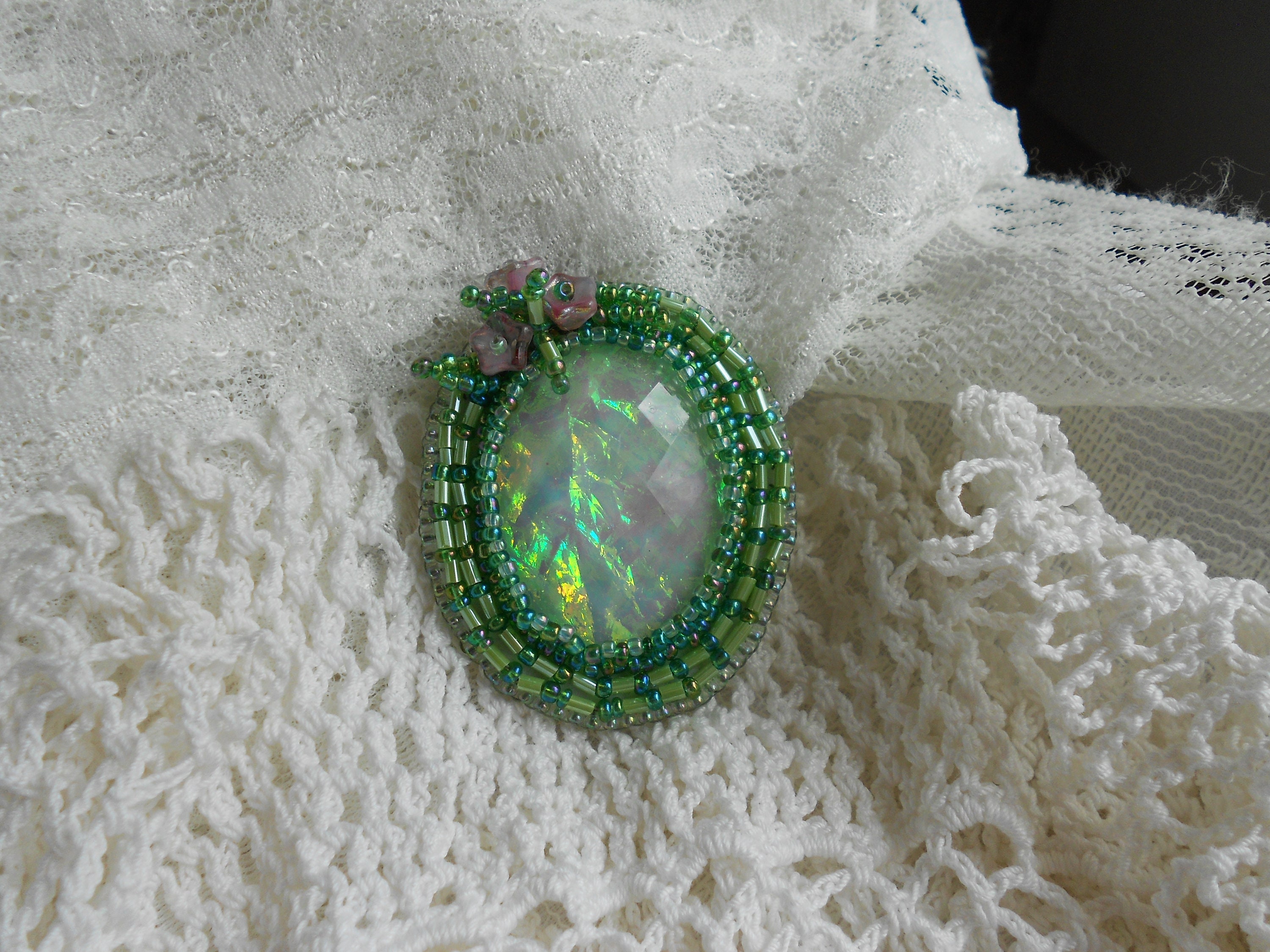 Beaded Cabochon Brooch: Lemon Yellow & Green Acrylic Pin - Etsy
