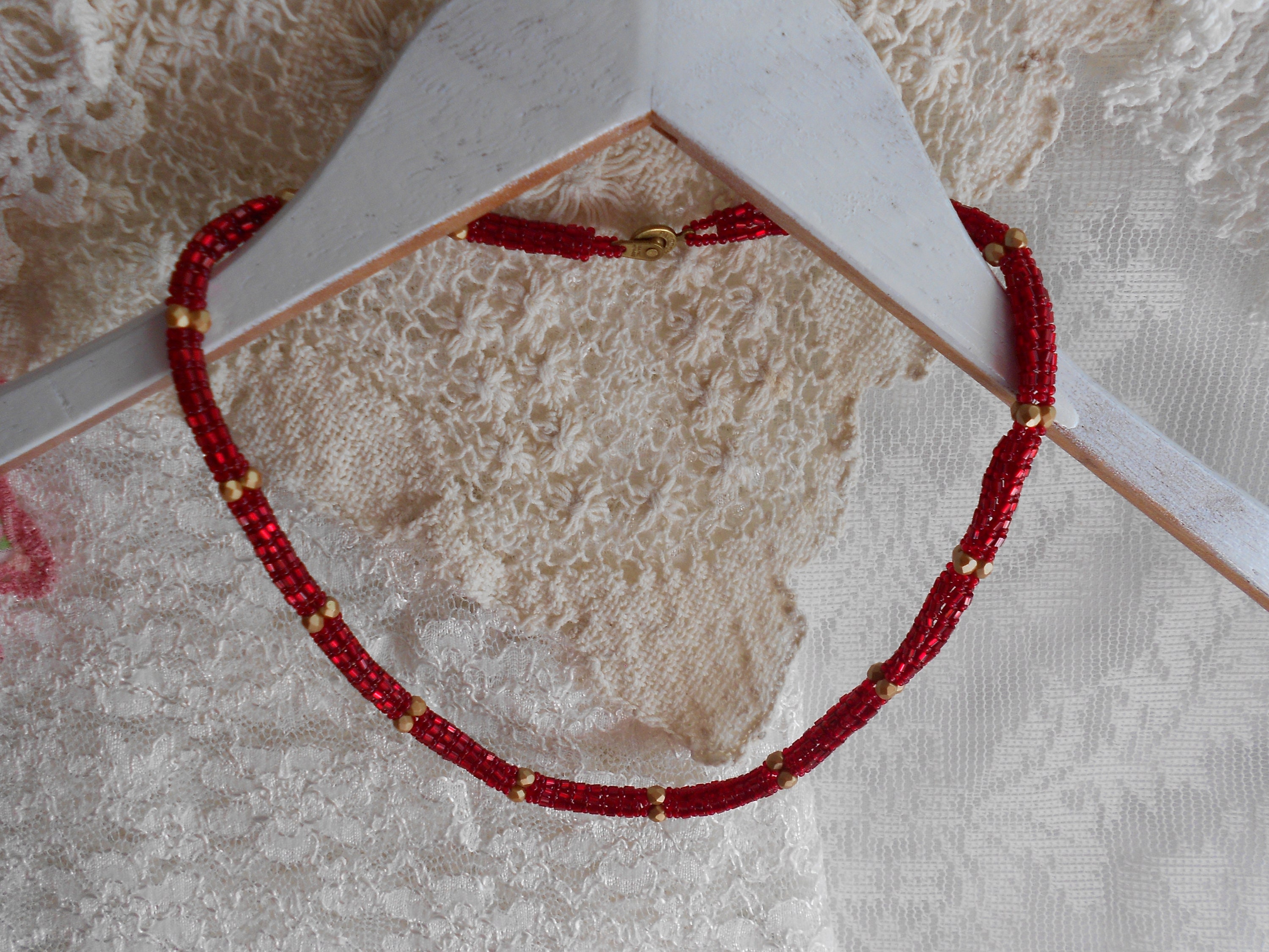 Red and Gold Herringbone Rope Necklace Matching Bracelet - Etsy