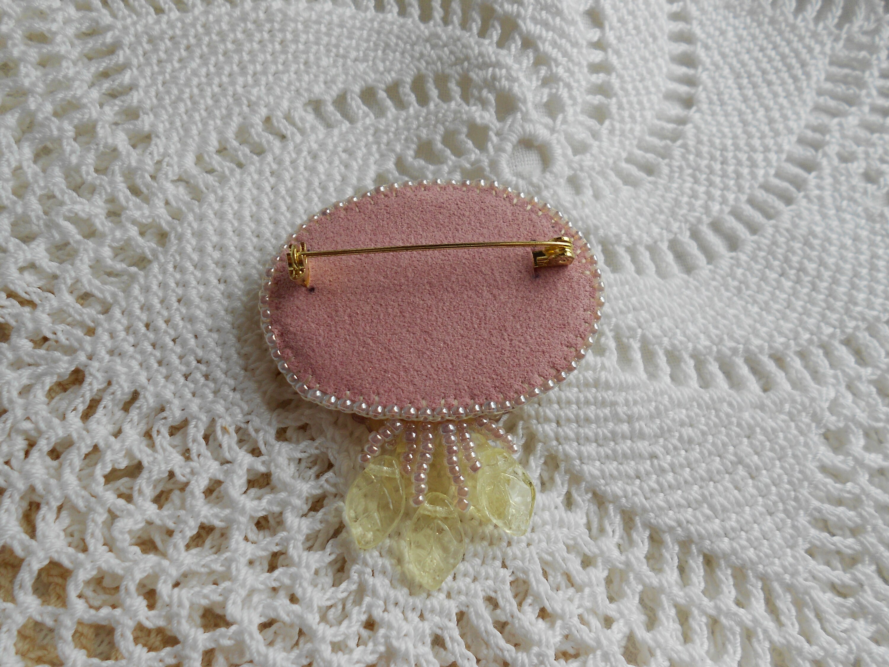 Beaded Cabochon Brooch: Lemon Yellow & Green Acrylic Pin - Etsy