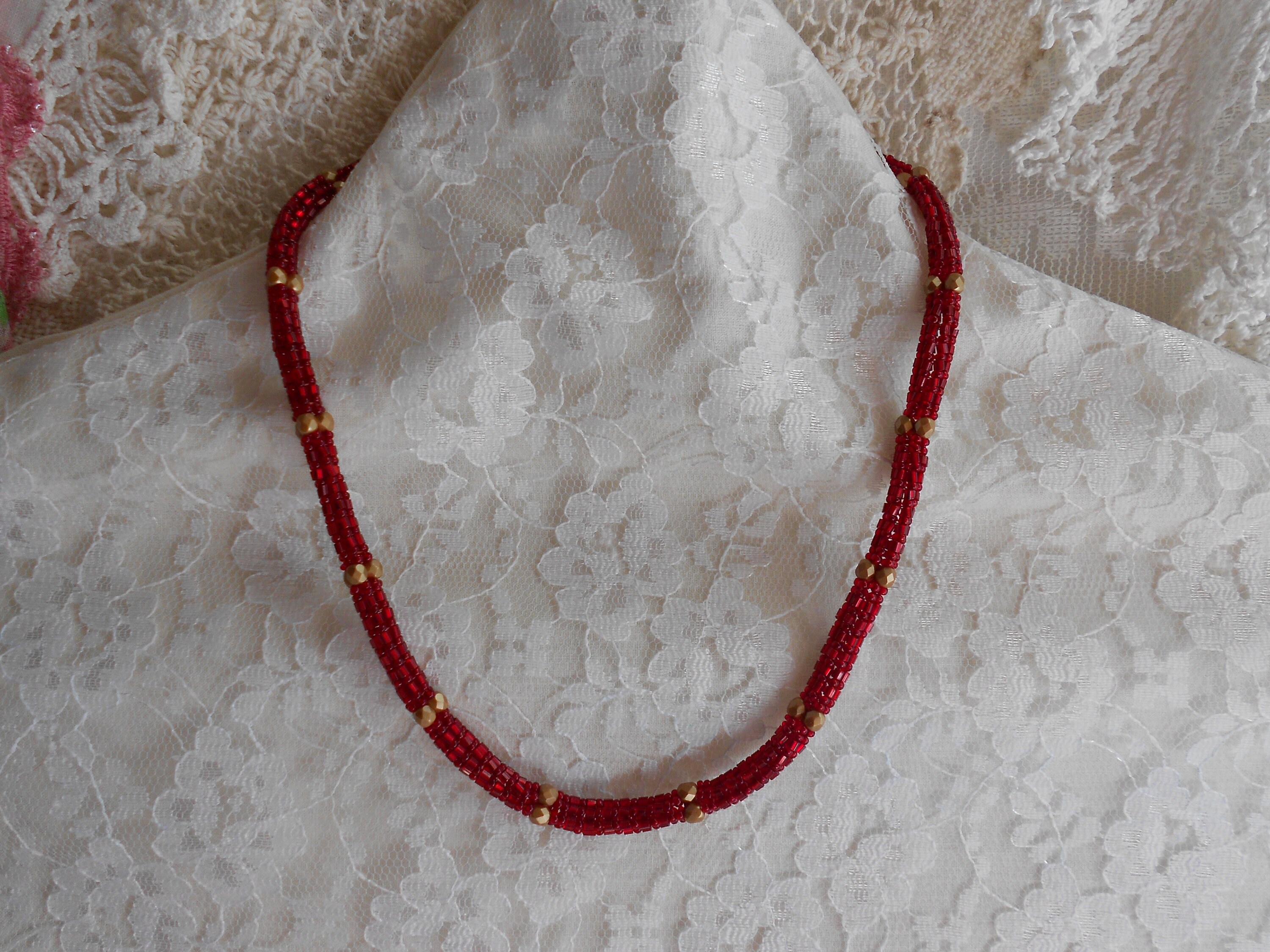 Red and Gold Herringbone Rope Necklace Matching Bracelet - Etsy