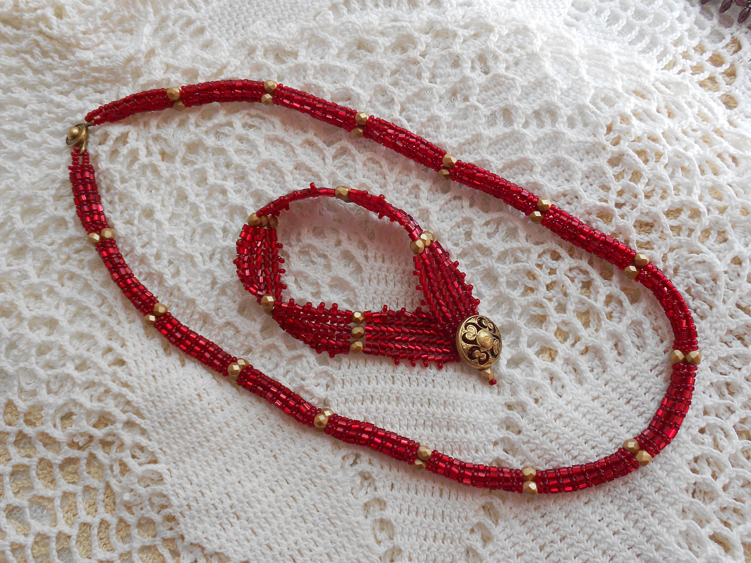 Red and Gold Herringbone Rope Necklace Matching Bracelet - Etsy